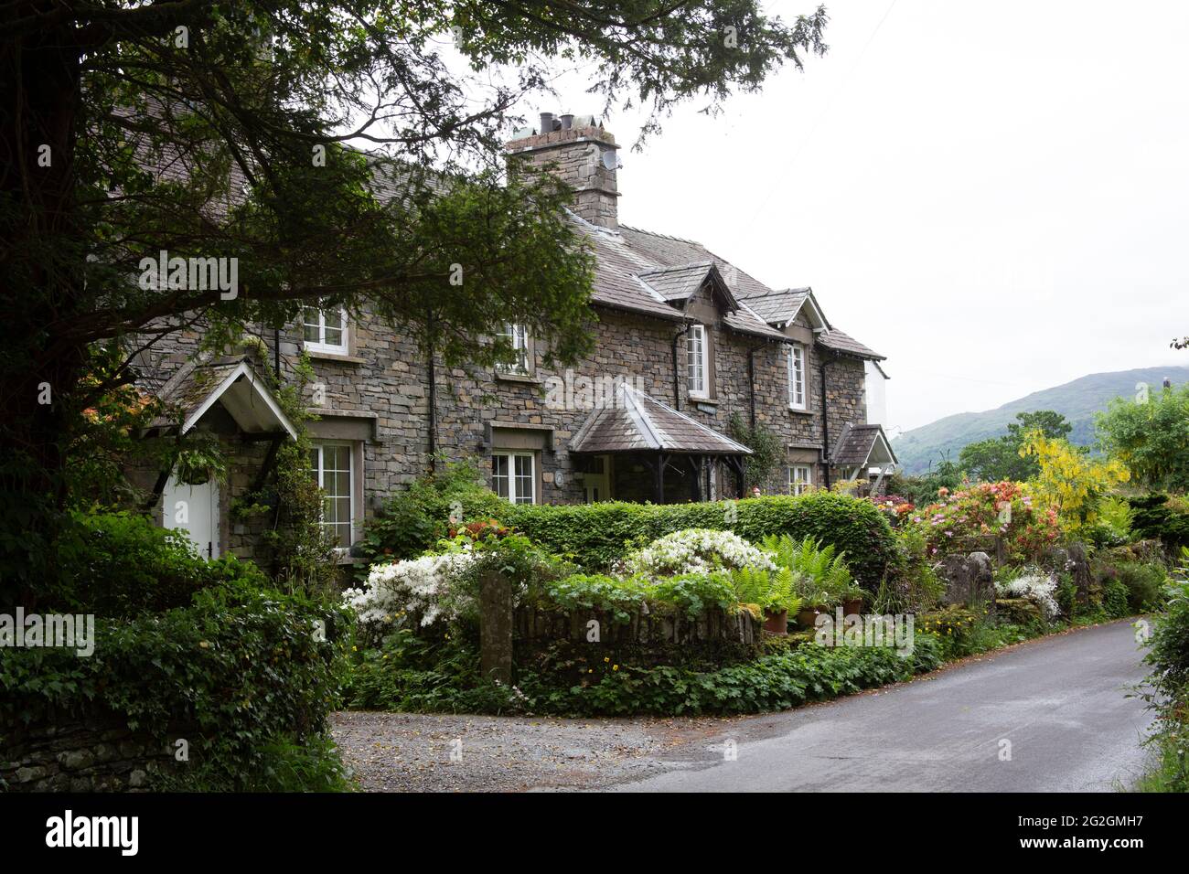 Row of cottages at High Wray village, Lake District, Cumbria, England ...
