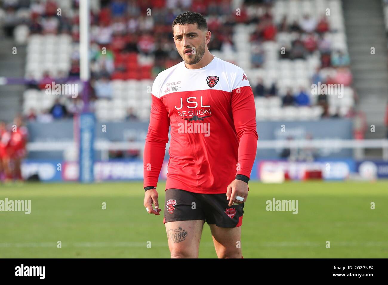 Declan Patton (29) of Salford Red Devils during pre-game warm up in, on ...
