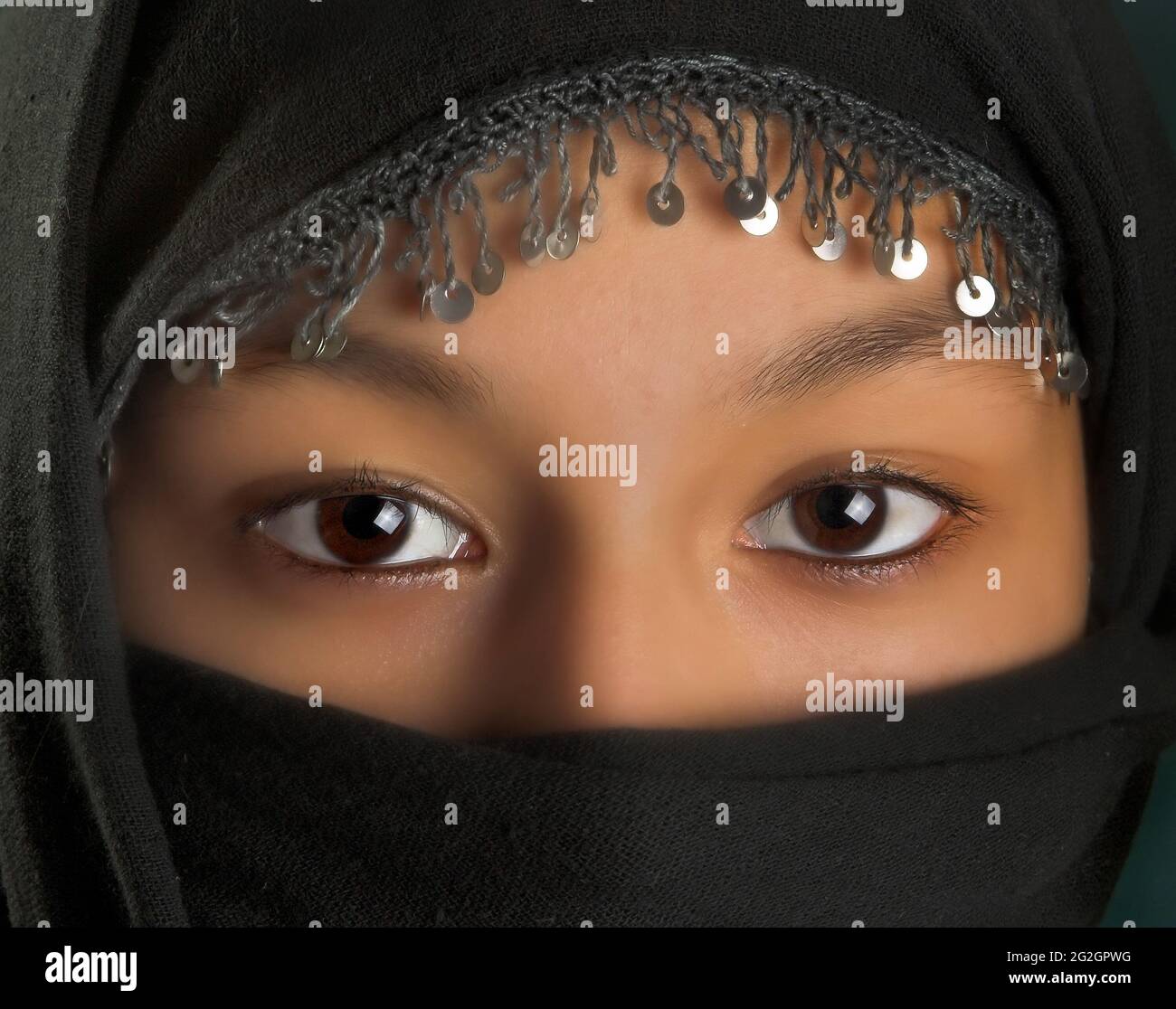 Close-up of a young islamic woman covered with a black veil Stock Photo ...