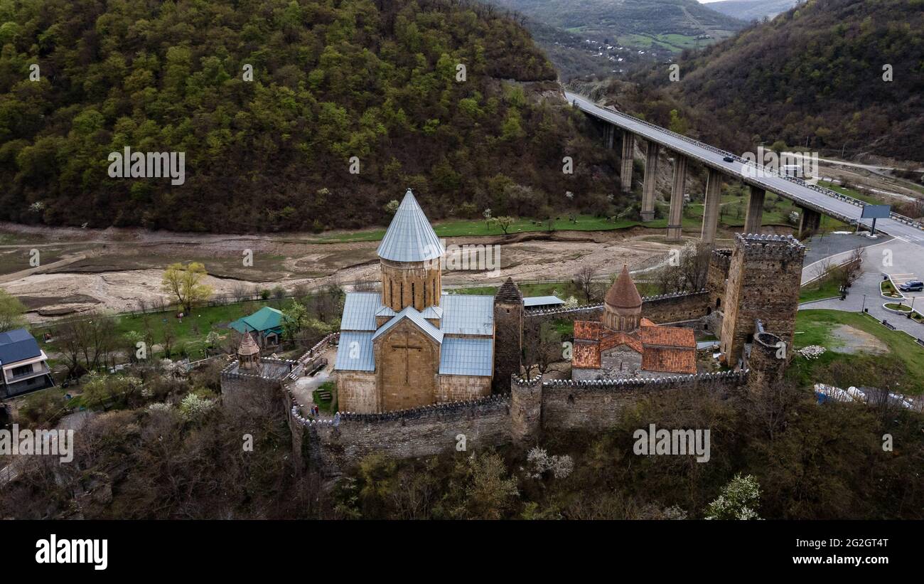 Two of Medieval Churches in Ananuri Fortress Against the Emeral Green ...