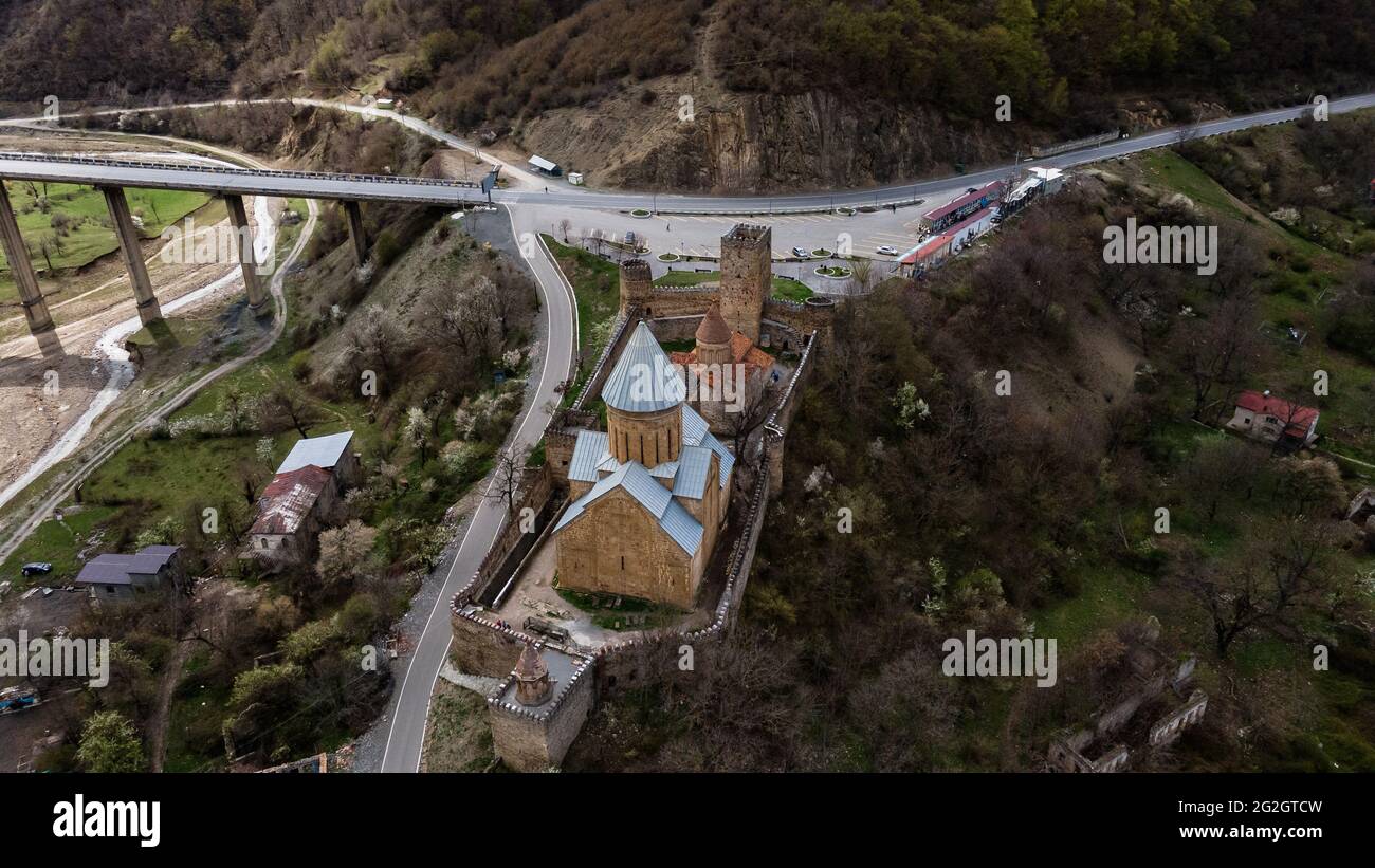 Two of Medieval Churches in Ananuri Fortress Against the Emeral Green ...