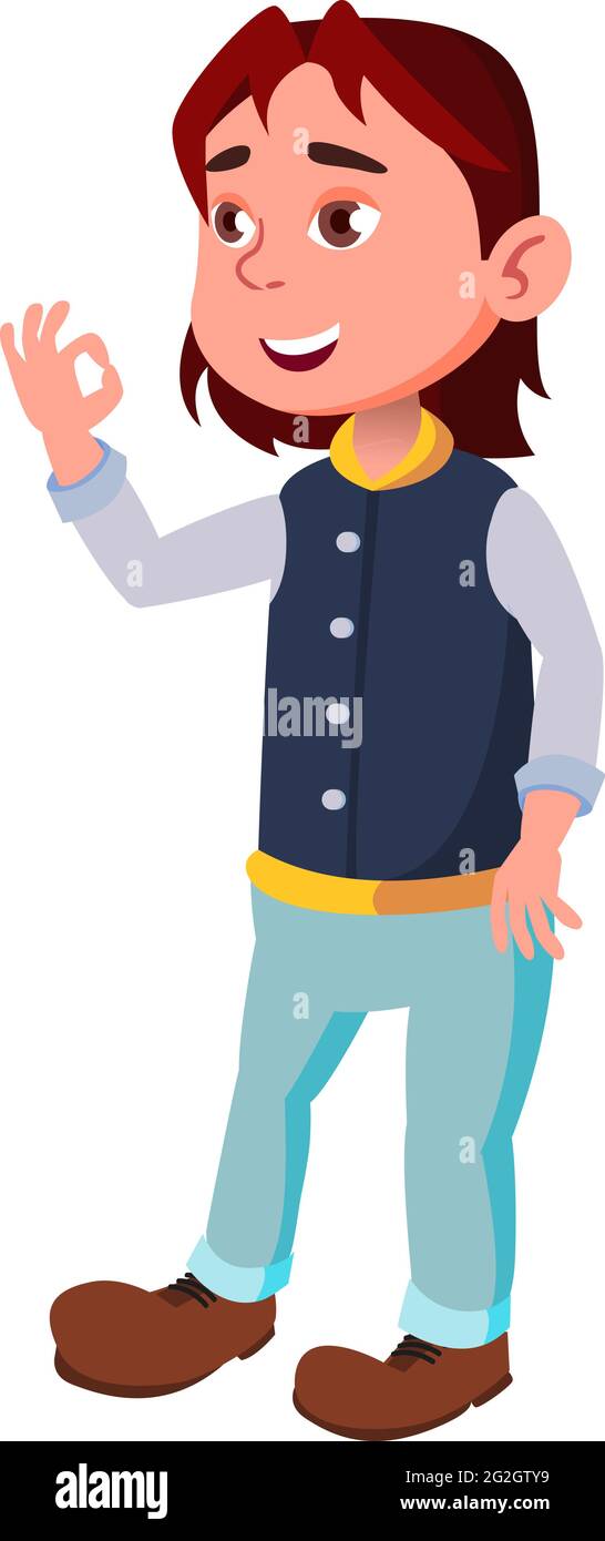 smiling boy supporting player game and gesturing ok cartoon vector ...