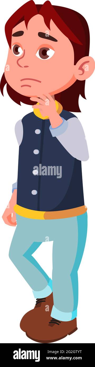 thoughtful boy thinking about chemical problem at school cartoon vector ...