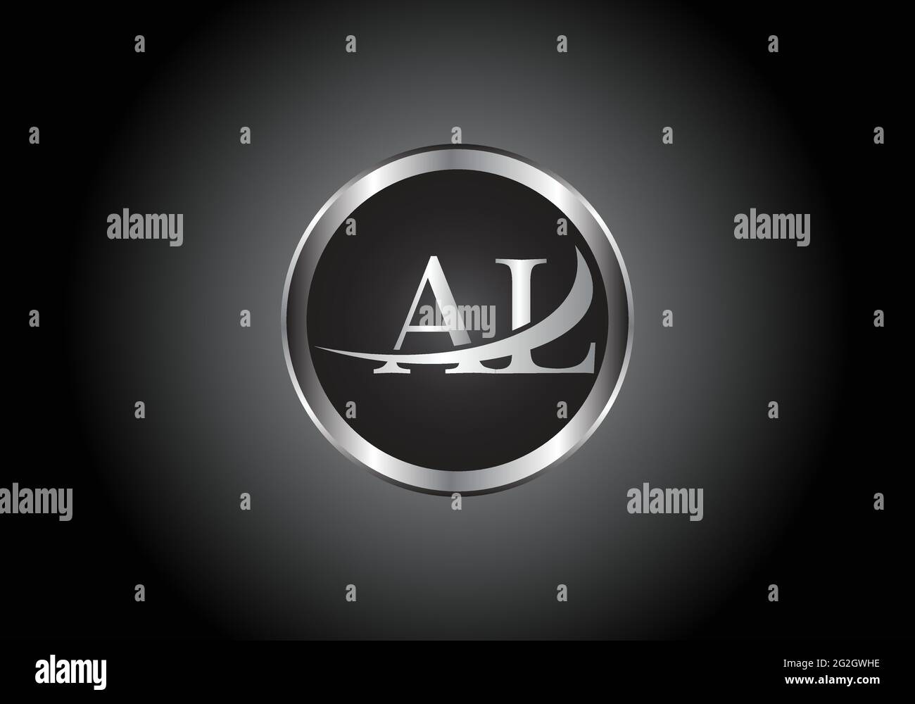 silver letter AL metal combination alphabet logo icon design with grey ...