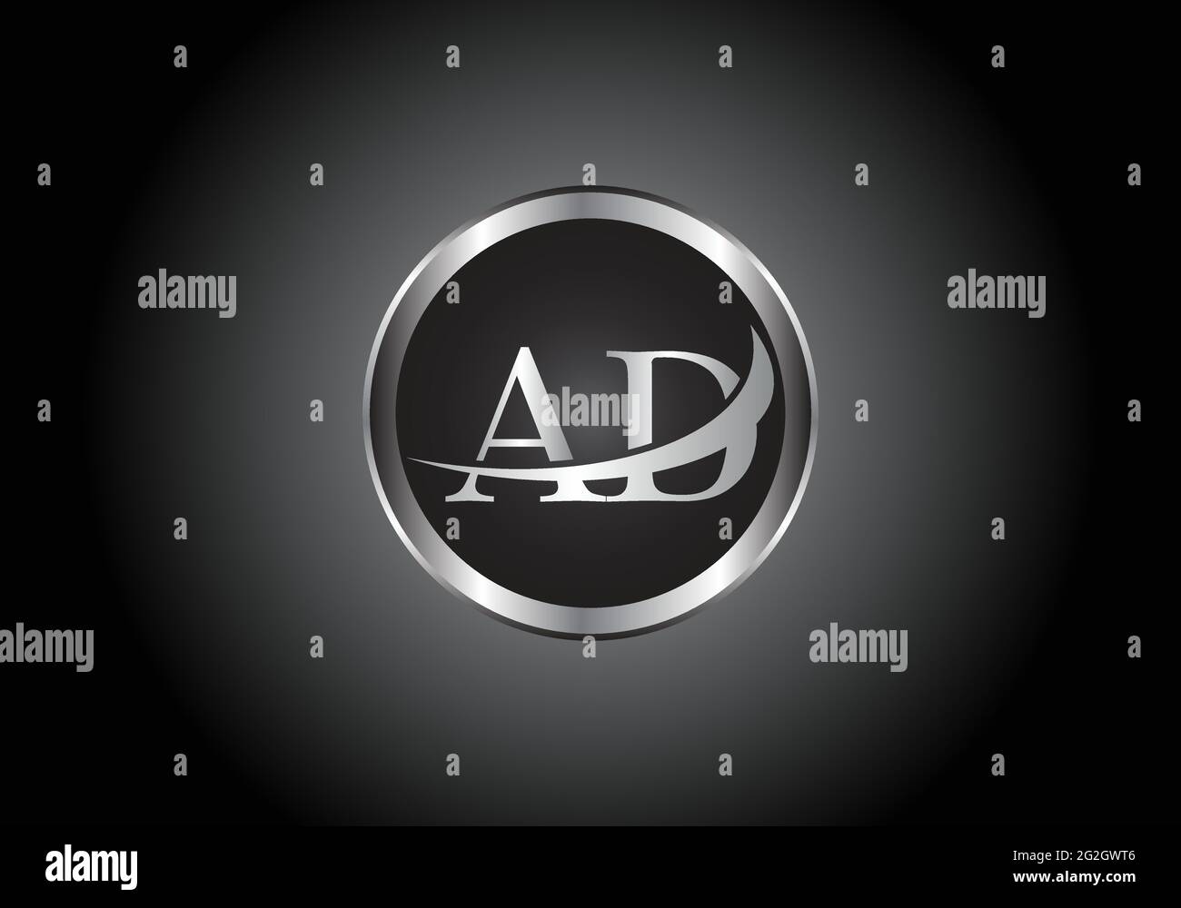silver letter AD metal combination alphabet logo icon design with grey ...