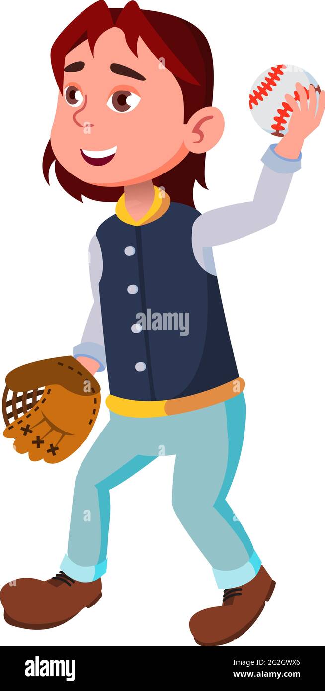 boy player throwing ball on baseball sport game cartoon vector Stock ...