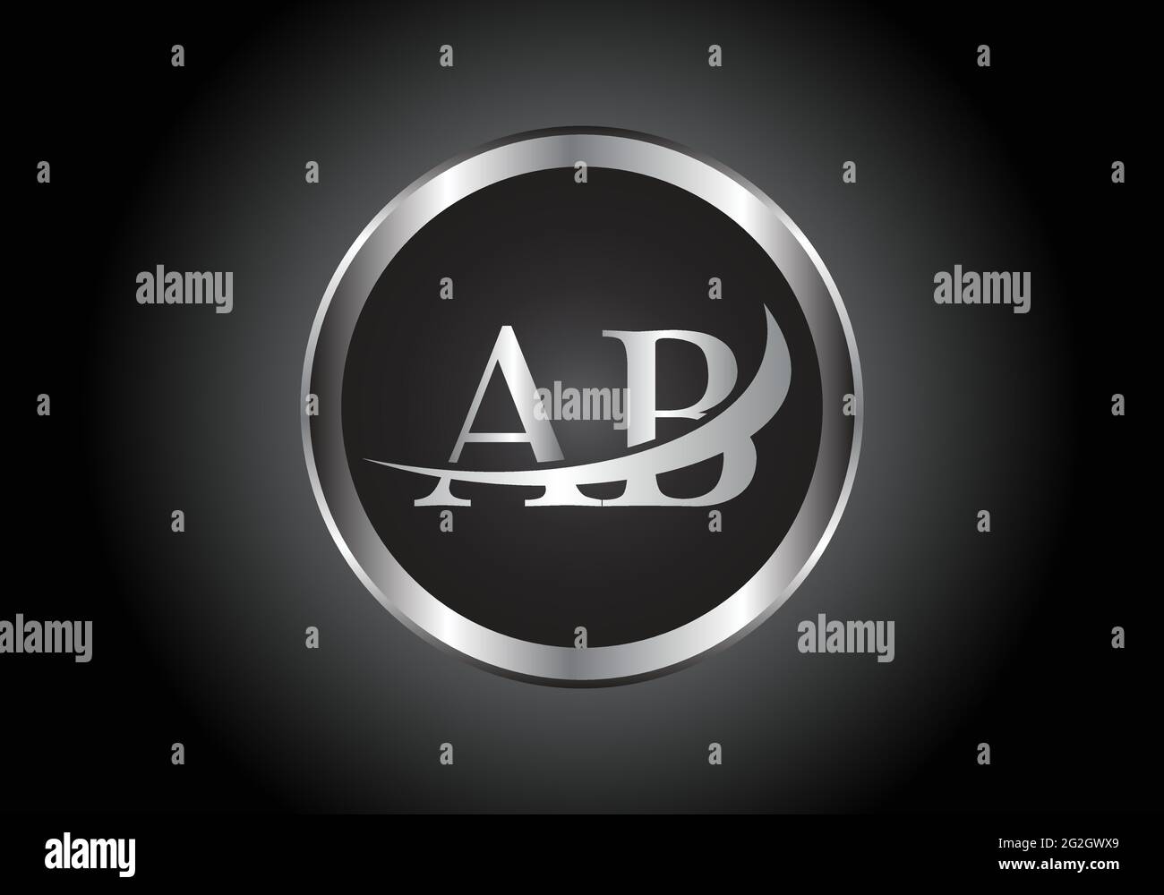 silver letter AB metal combination alphabet logo icon design with grey ...