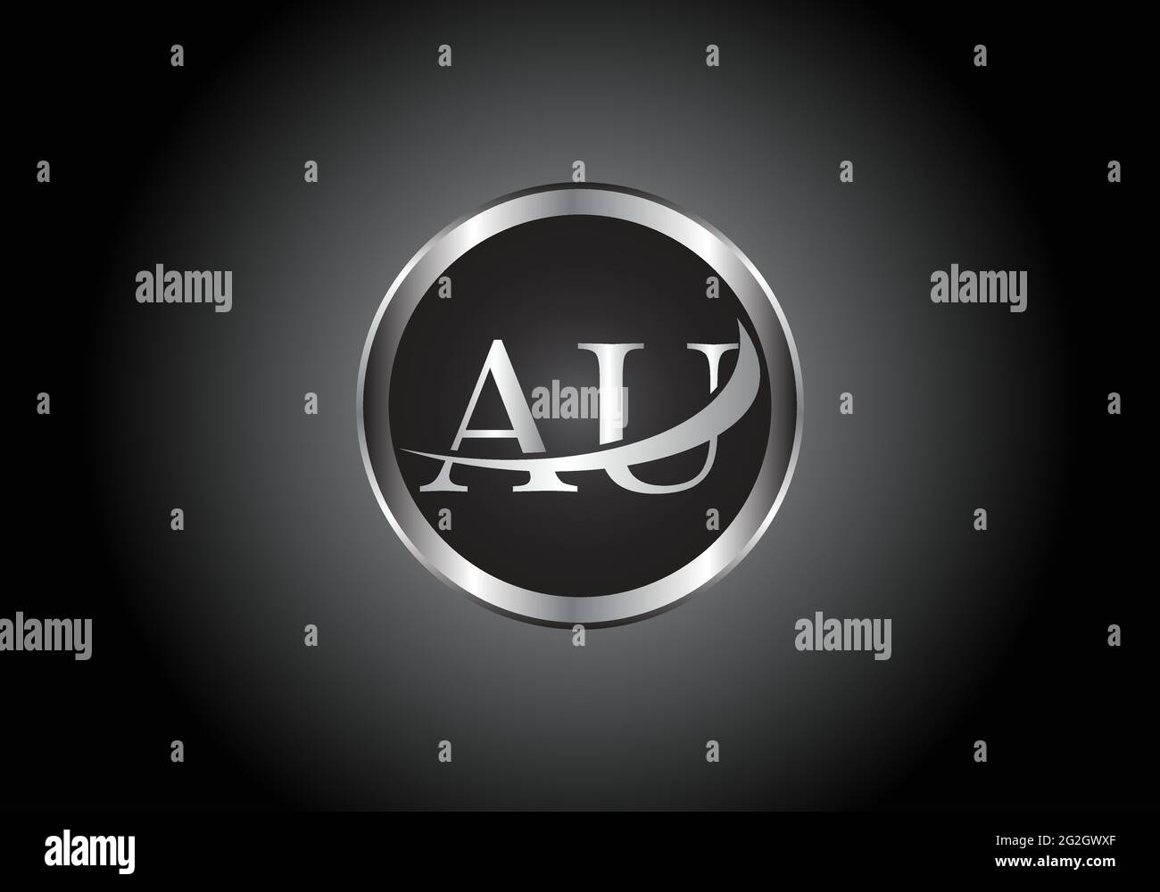 silver letter AU metal combination alphabet logo icon design with grey ...