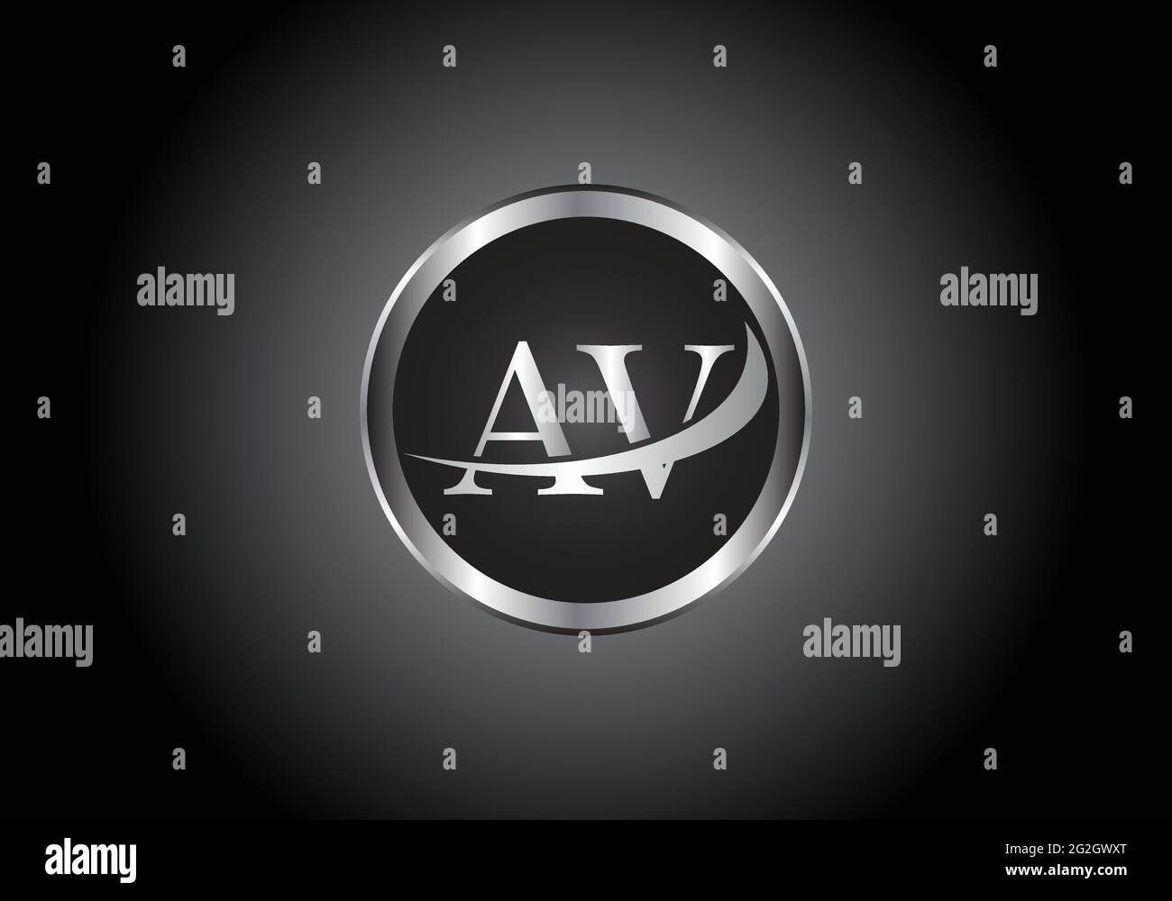 silver letter AV metal combination alphabet logo icon design with grey ...