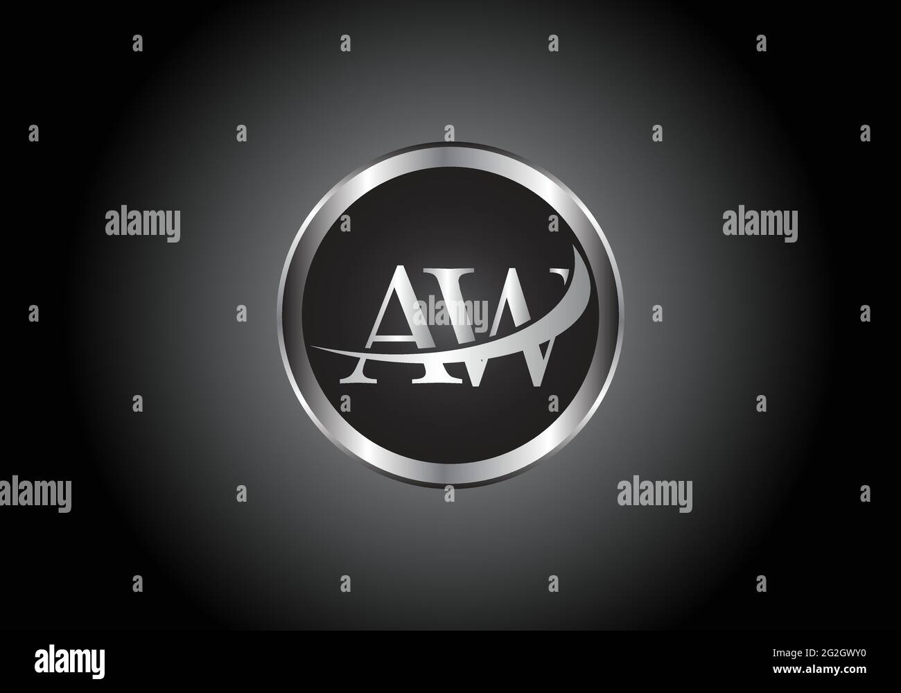 silver letter AW metal combination alphabet logo icon design with grey ...
