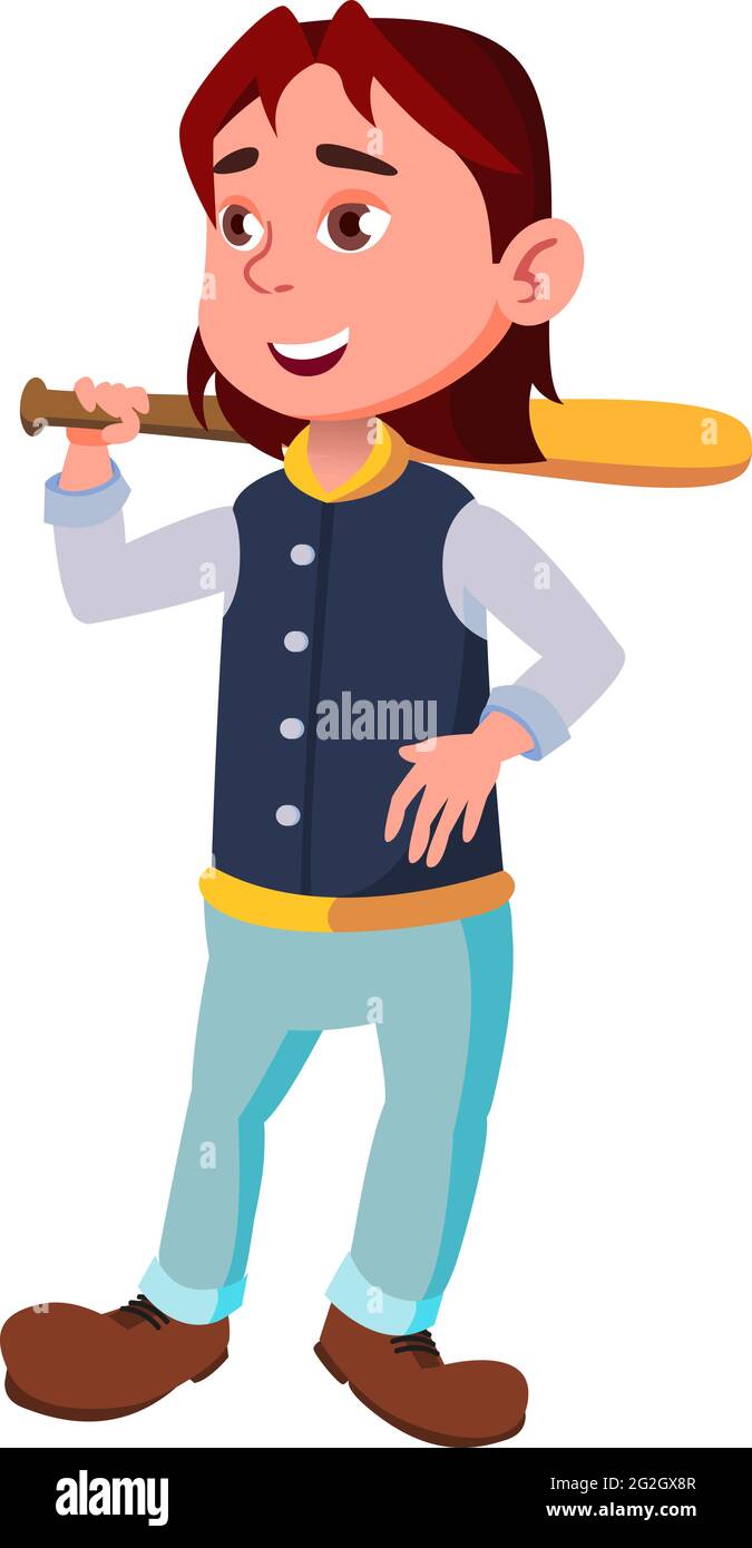 baseball player boy holding bat sport equipment on field cartoon vector ...