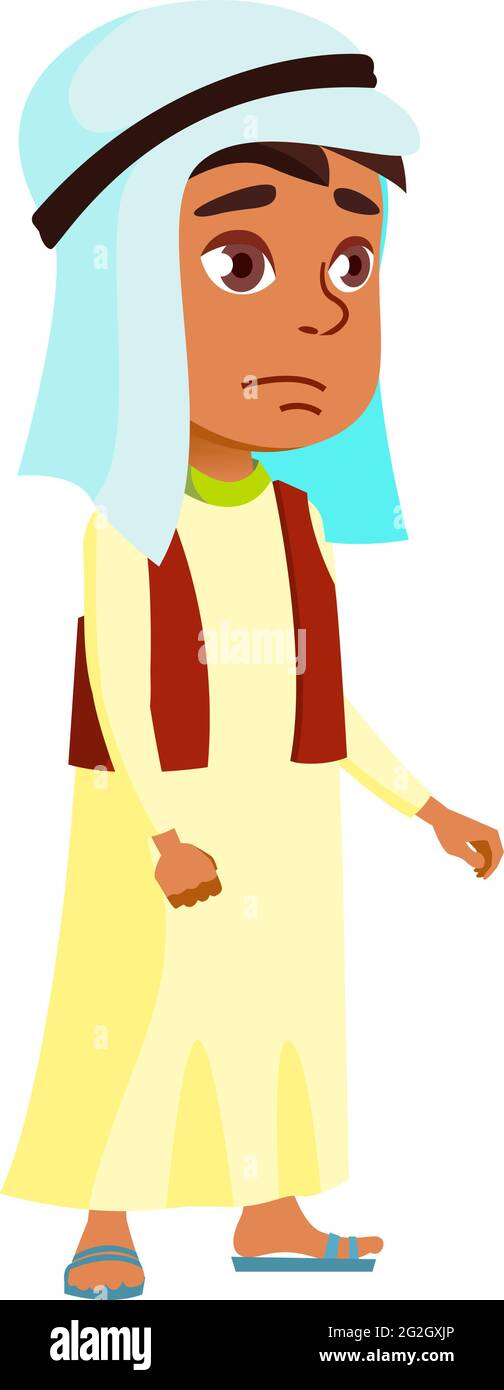 arabian boy in traditional clothes walking in dessert cartoon vector ...