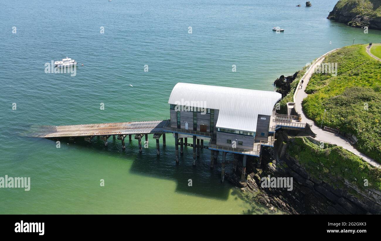 Tenby , Wales Lifeboat station aerial image Stock Photo - Alamy