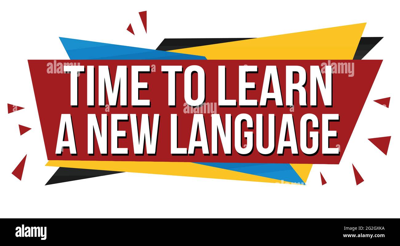 Time to learn a new language banner design on white background, vector ...