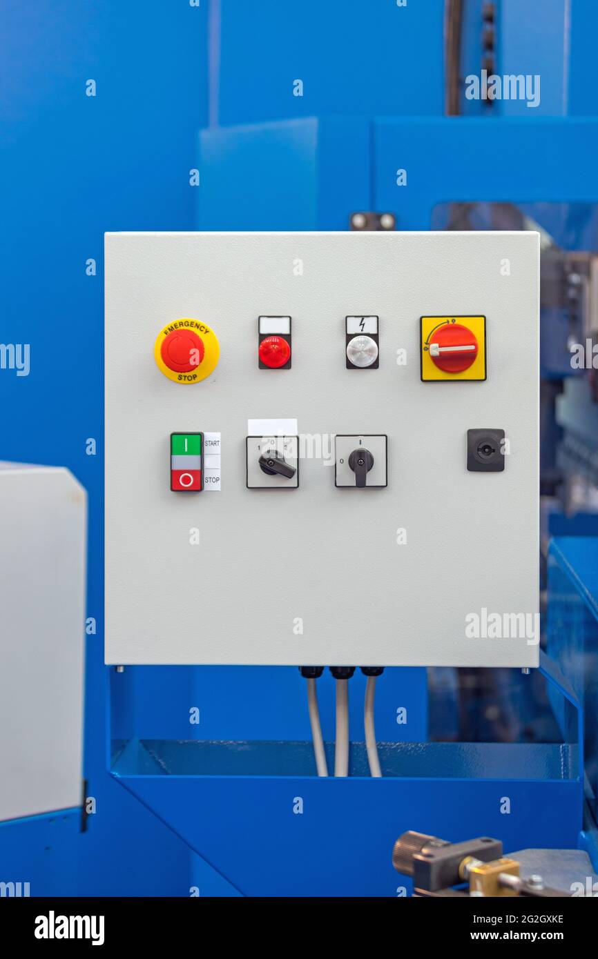 Machine Electric Power Control Panel With Emergency Stop Button Stock ...