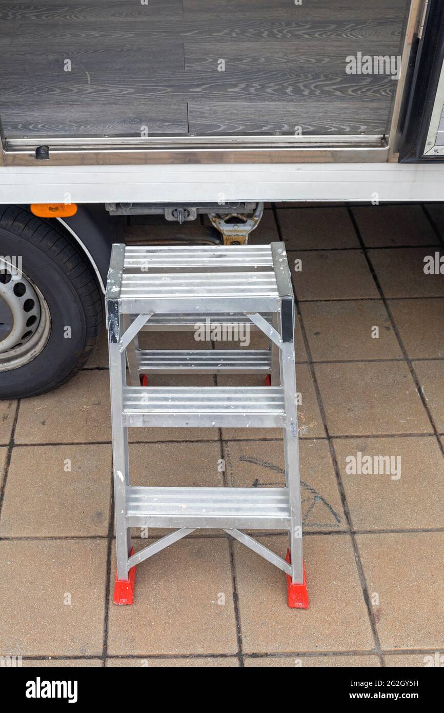 Aluminium Step Ladder to Access Tall Trailer RV Stock Photo - Alamy