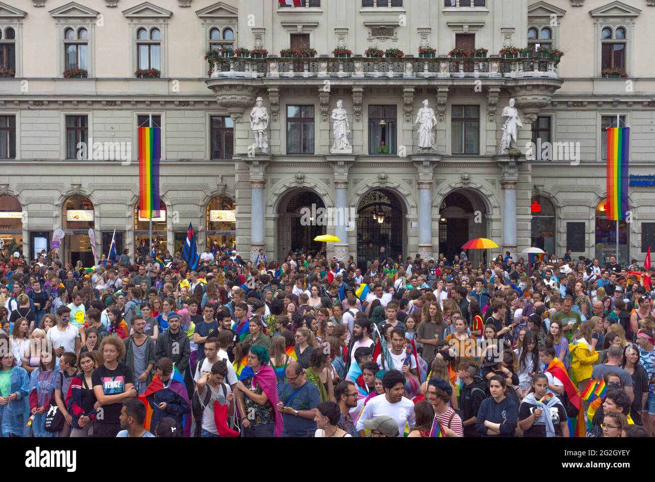 Graz, Austria - June 11, 2021: Happy, people at the annual gay parade ...