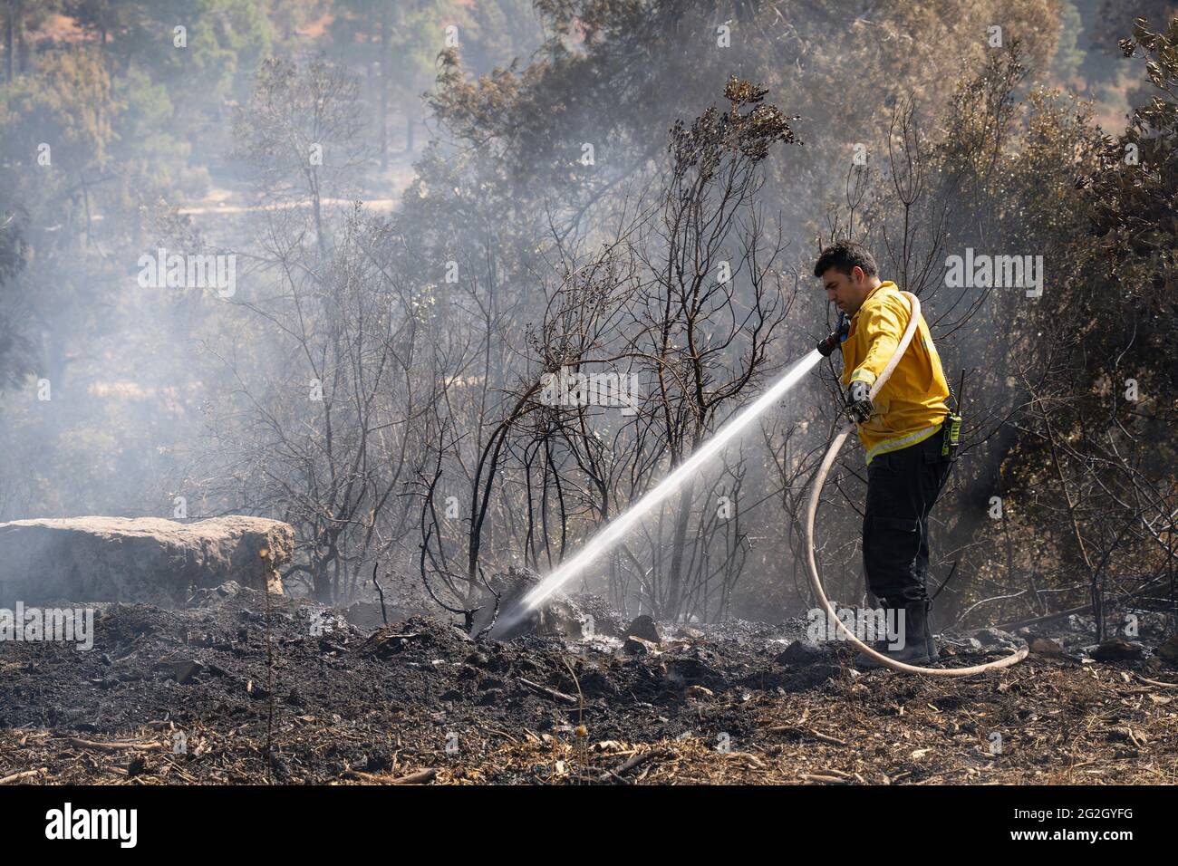 Maale Hahamisha, Israel - June 10th, 2021: An israeli fire fighter ...