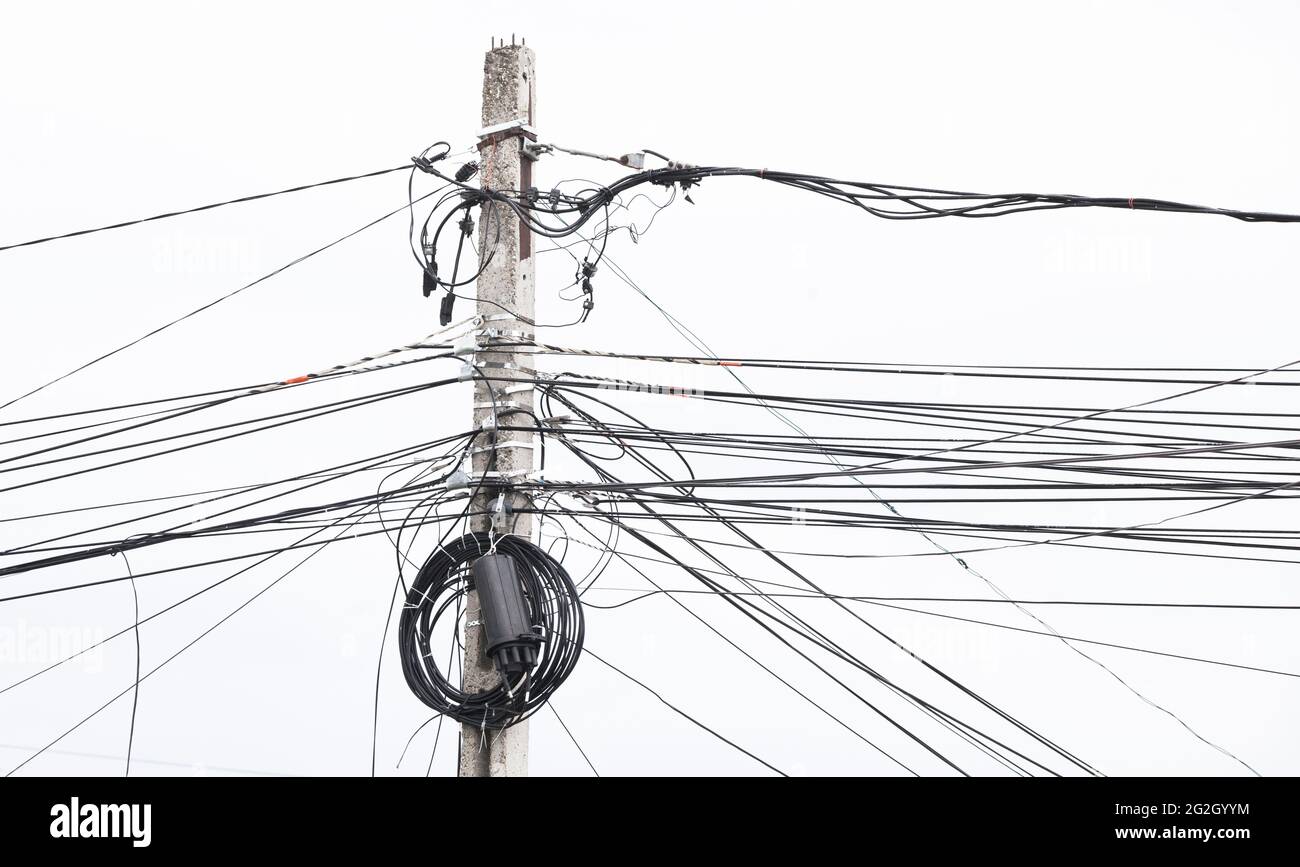 many cables and wires on electricity pole Stock Photo - Alamy