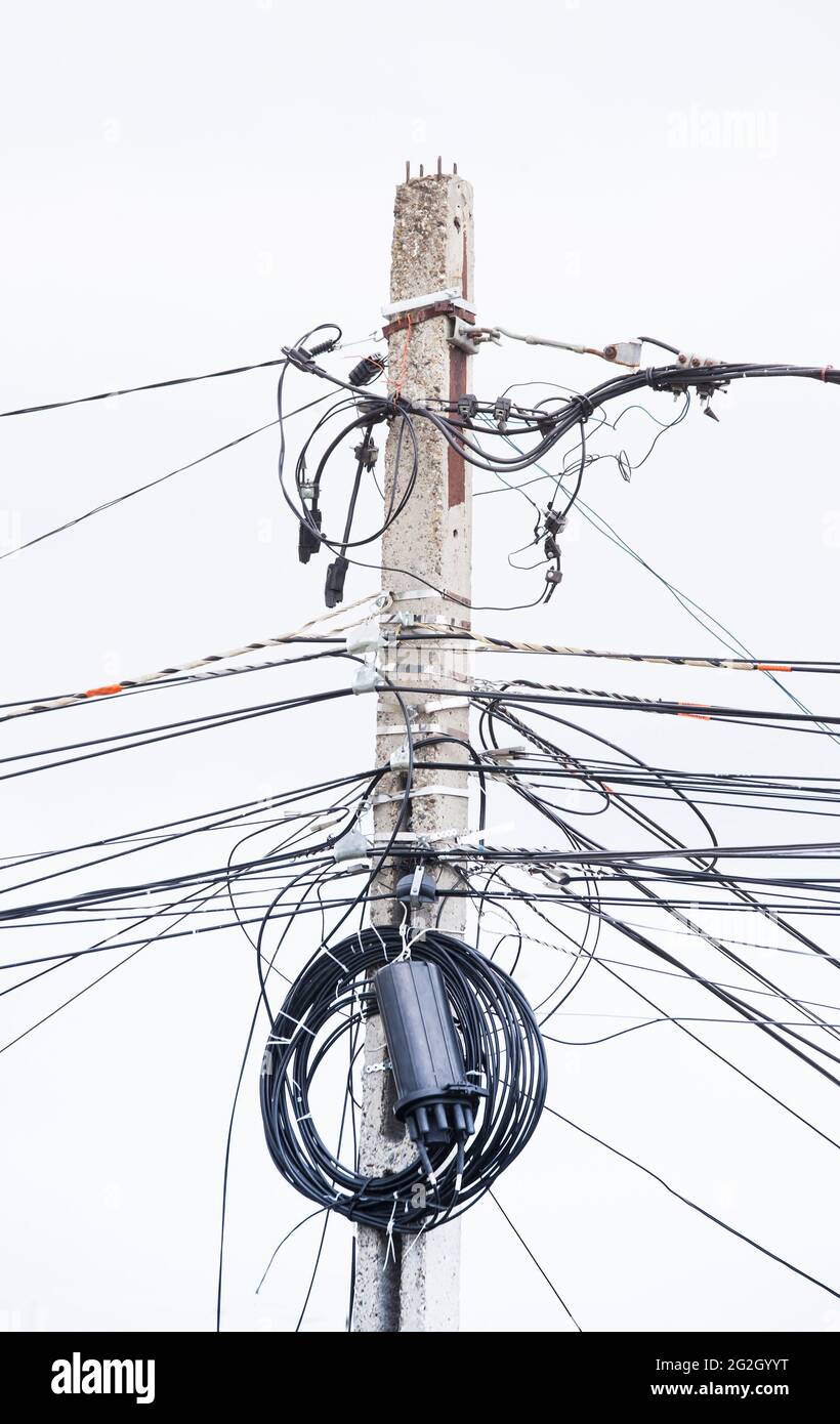 many cables and wires on electricity pole Stock Photo - Alamy
