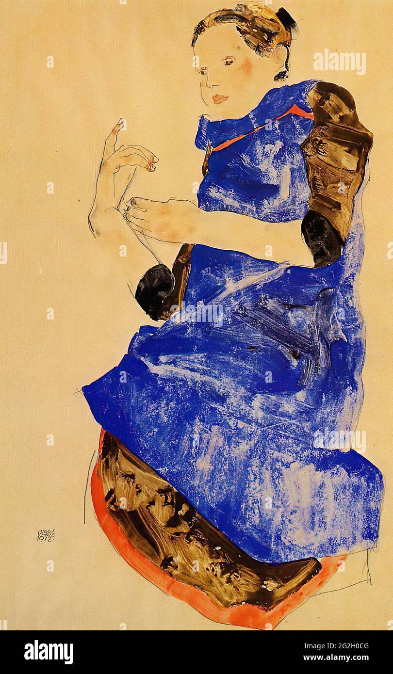 Egon Schiele - Girl Blue Apron 1912 Stock Photo - Alamy