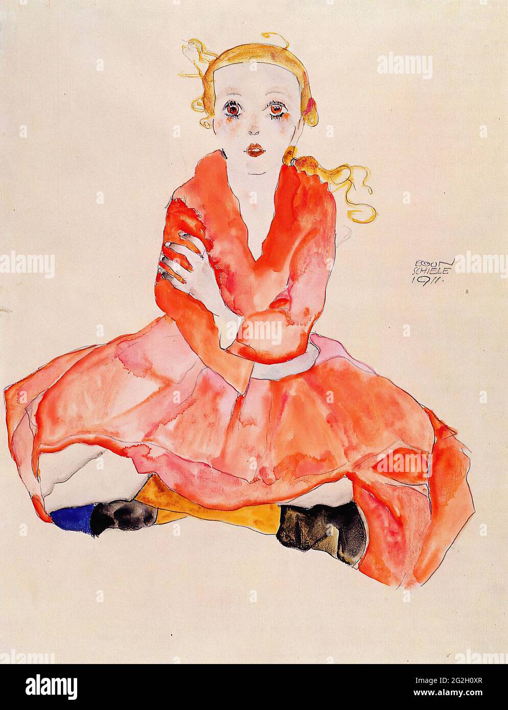 Egon Schiele - Seated Girl Facing Front 1911 Stock Photo - Alamy