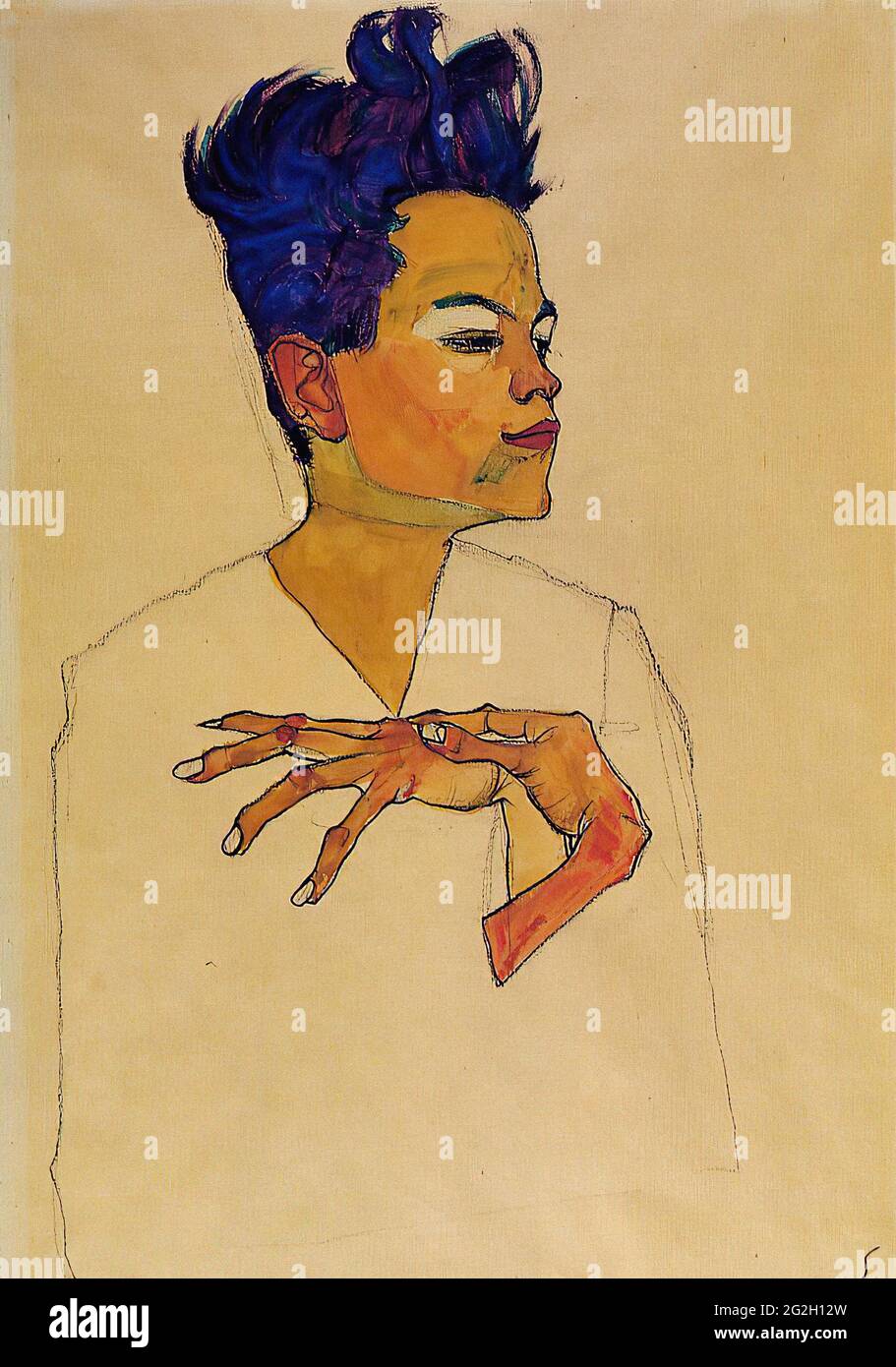 Egon Schiele - Self Portrait with Hands Chest 1910 Stock Photo - Alamy