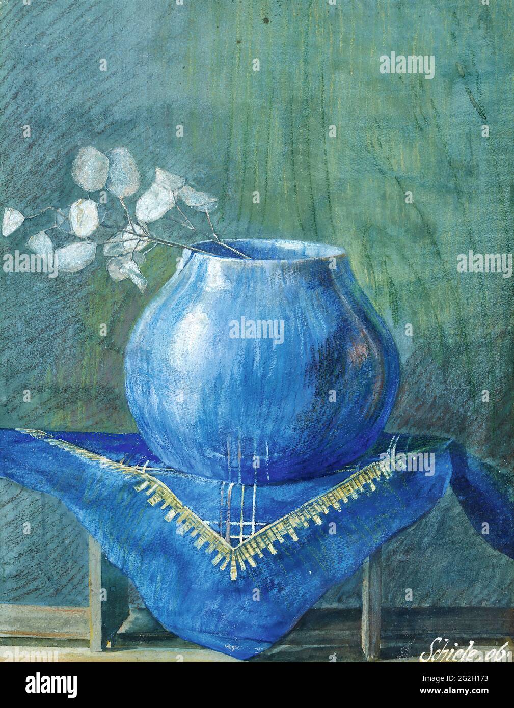 Egon Schiele - Still Life on a Moneyplant Branch in Blue Vase Stock ...