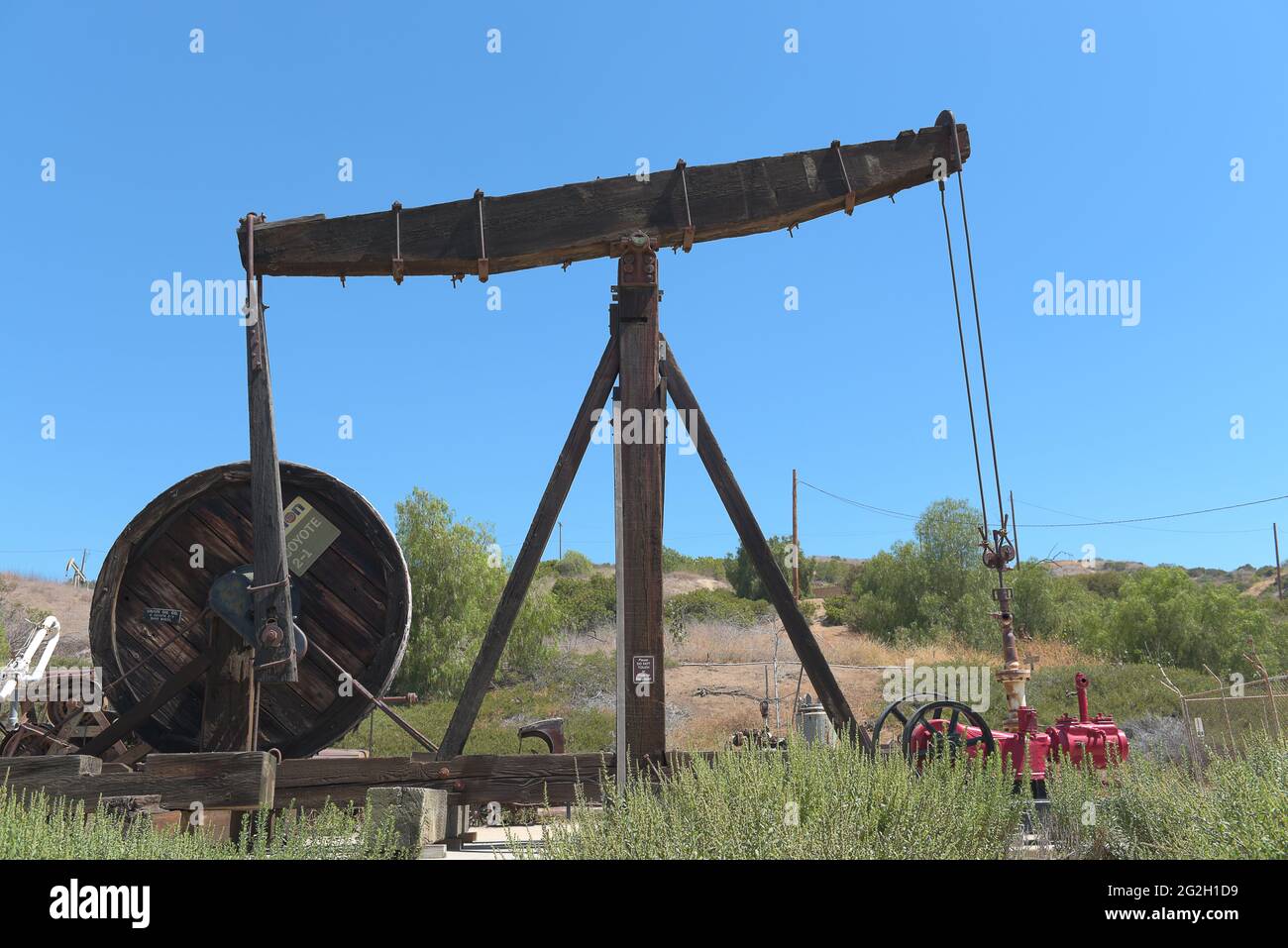 BREA, CALIFORNIA - 9 JUN 2021: Band Wheel along the trail at the Olinda ...
