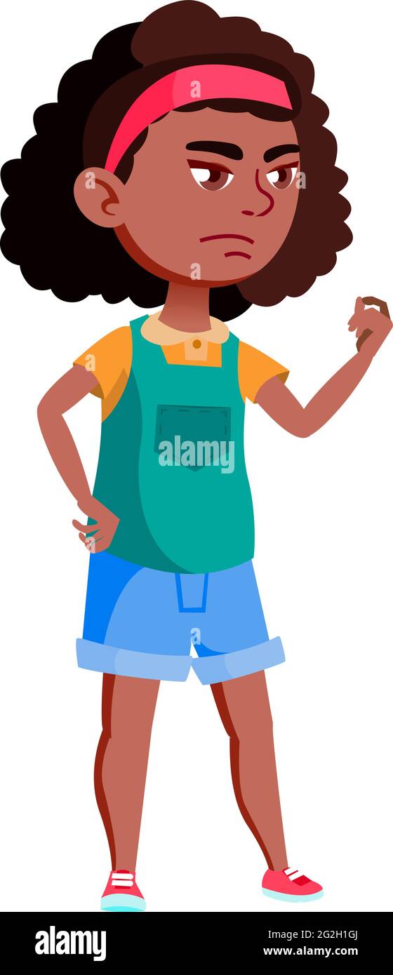 preteen girl with negative emotions staying in line cartoon vector ...