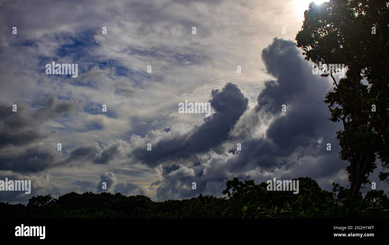 Thick black clouds in the sunny sky Stock Photo - Alamy