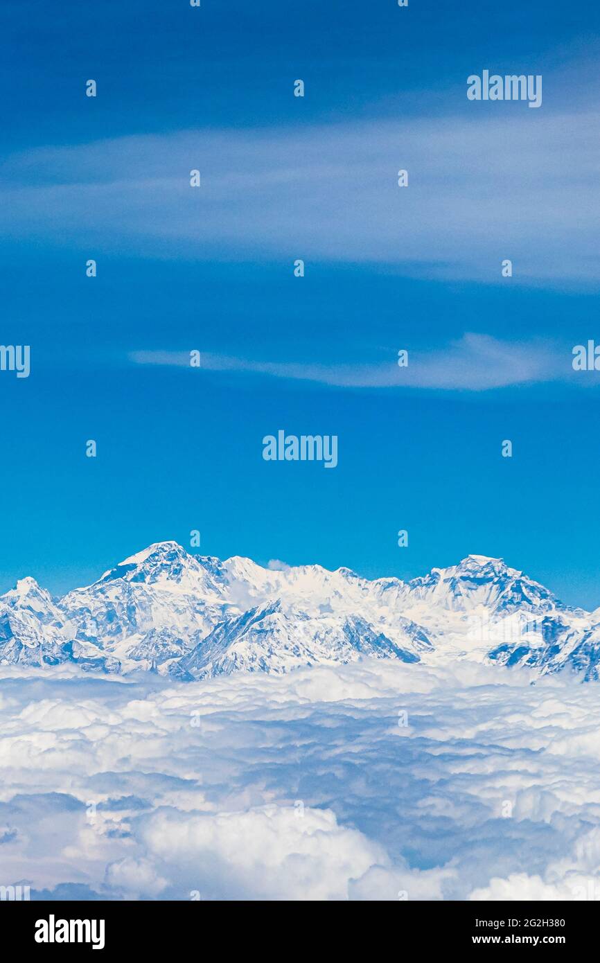 Mount Everest in the Himalayas. 8848 m high. The highest mountain on ...