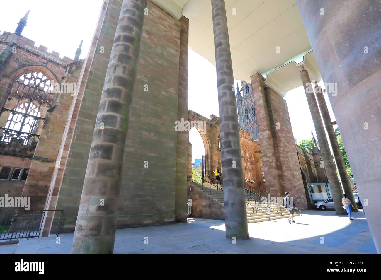 The bombed out Cathedral in Coventry, seen from the entrance to the new ...