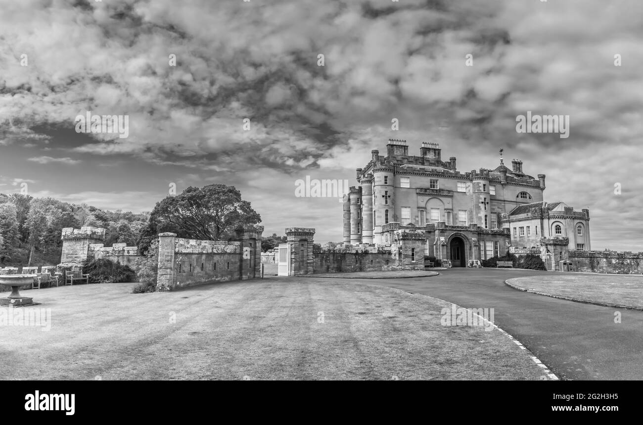 Scotland. Panorama of Culzean Castle in monochrome from the main ...