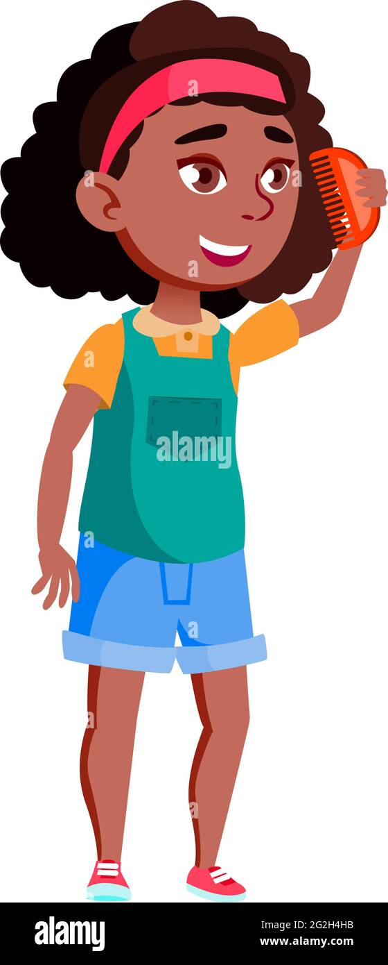 preteen girl combing with comb in bathroom cartoon vector Stock Vector ...