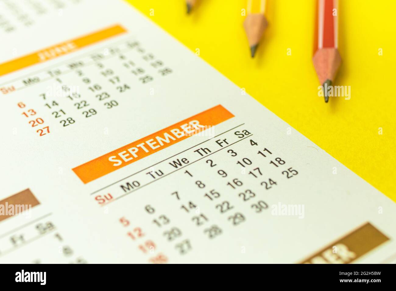 September calendar close up, back to school concept background with ...