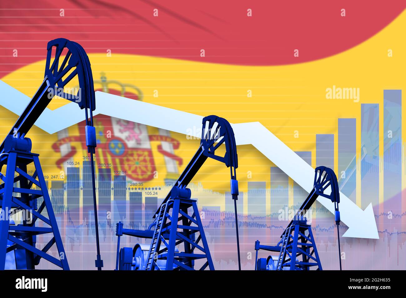 Spain oil industry concept, industrial illustration - lowering down ...