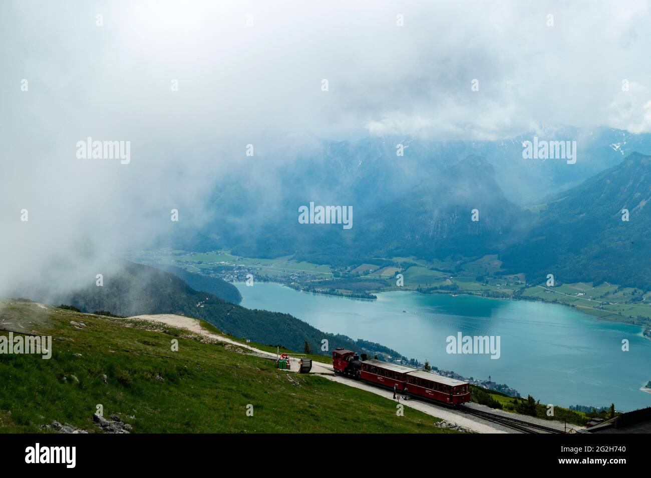Top station of the Schafbergbahn, Wolfgangsee, Schafberg, Salzburger ...