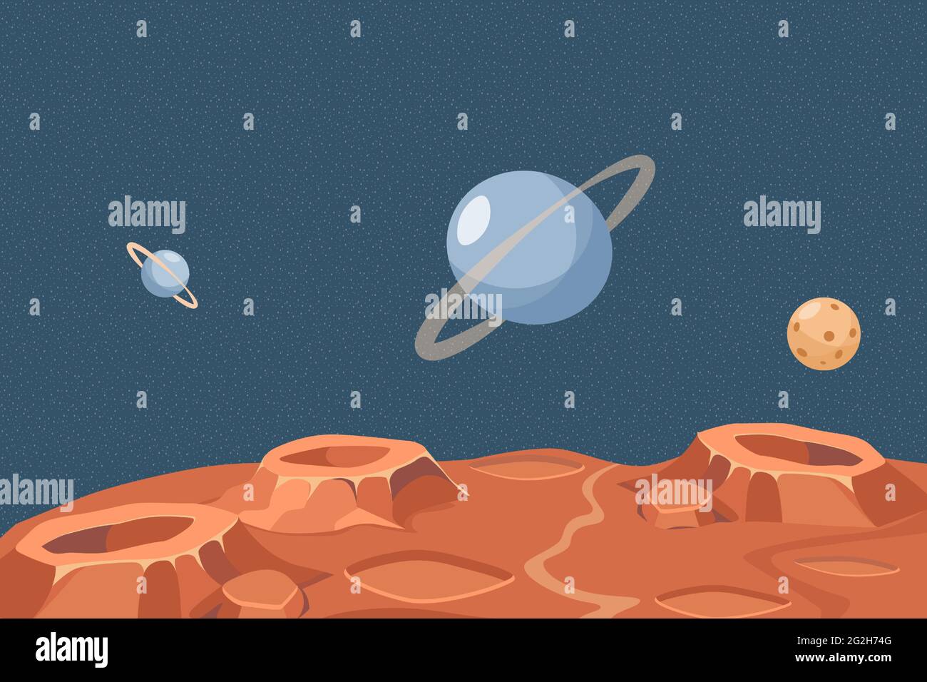 Red planet or moon surface vector flat illustration. Outer space with ...