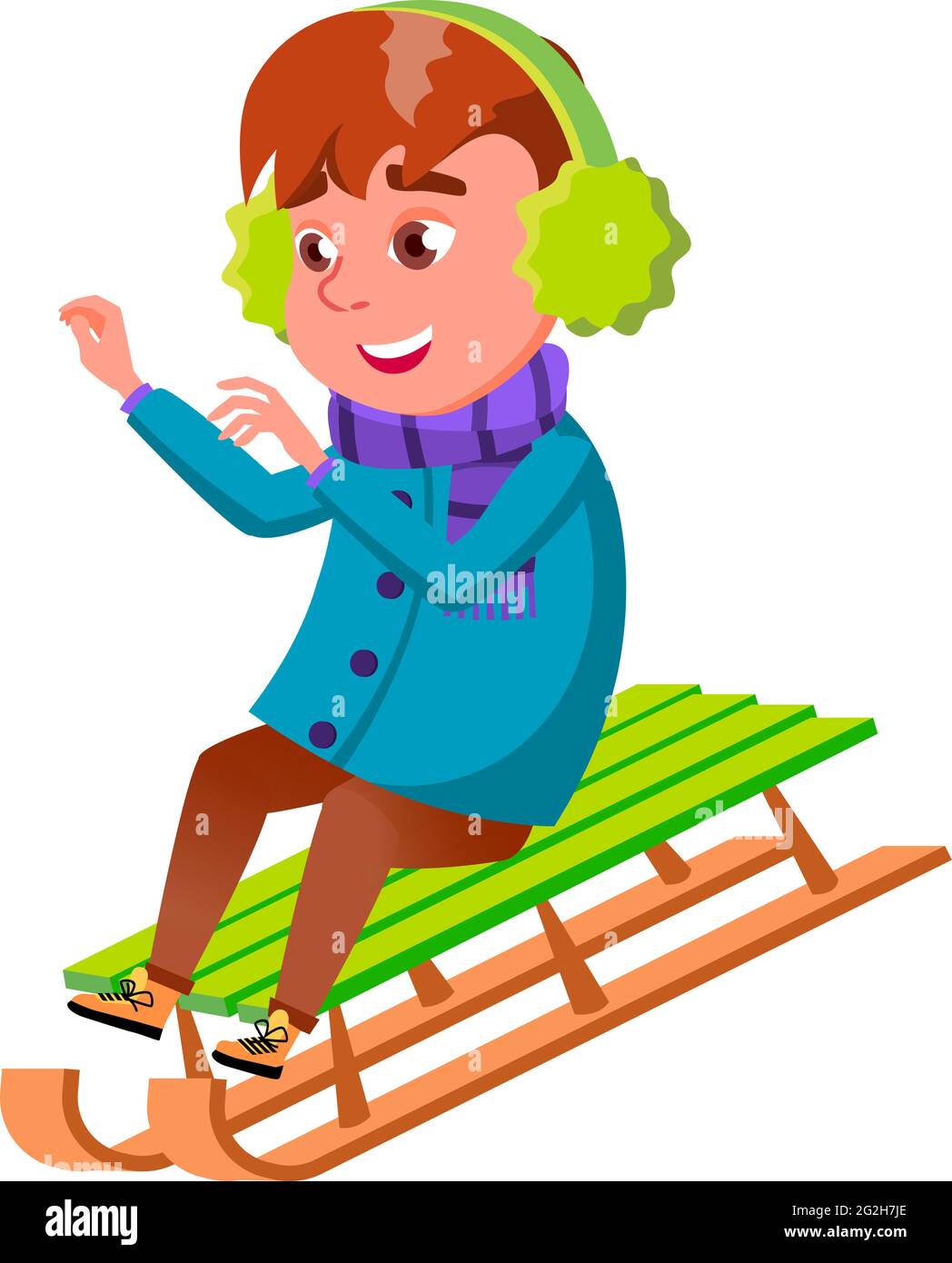 happy boy riding sleigh from hill cartoon vector Stock Vector Image ...