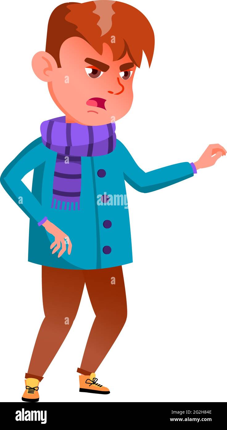 angry boy screaming at friend in snowy nature cartoon vector Stock ...