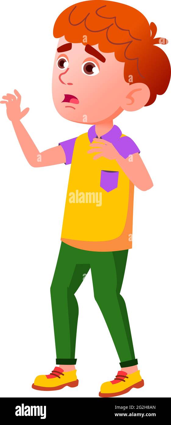 little boy with wide open eyes look at volcano cartoon vector Stock ...