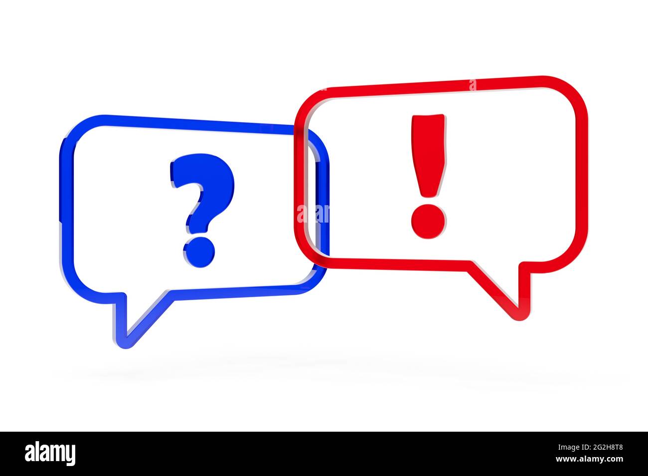 Two blue and red speech bubbles or balloons with question mark and ...