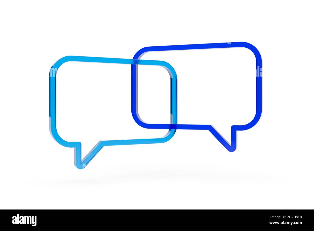 Two empty blue speech bubbles or balloons over white background, social ...