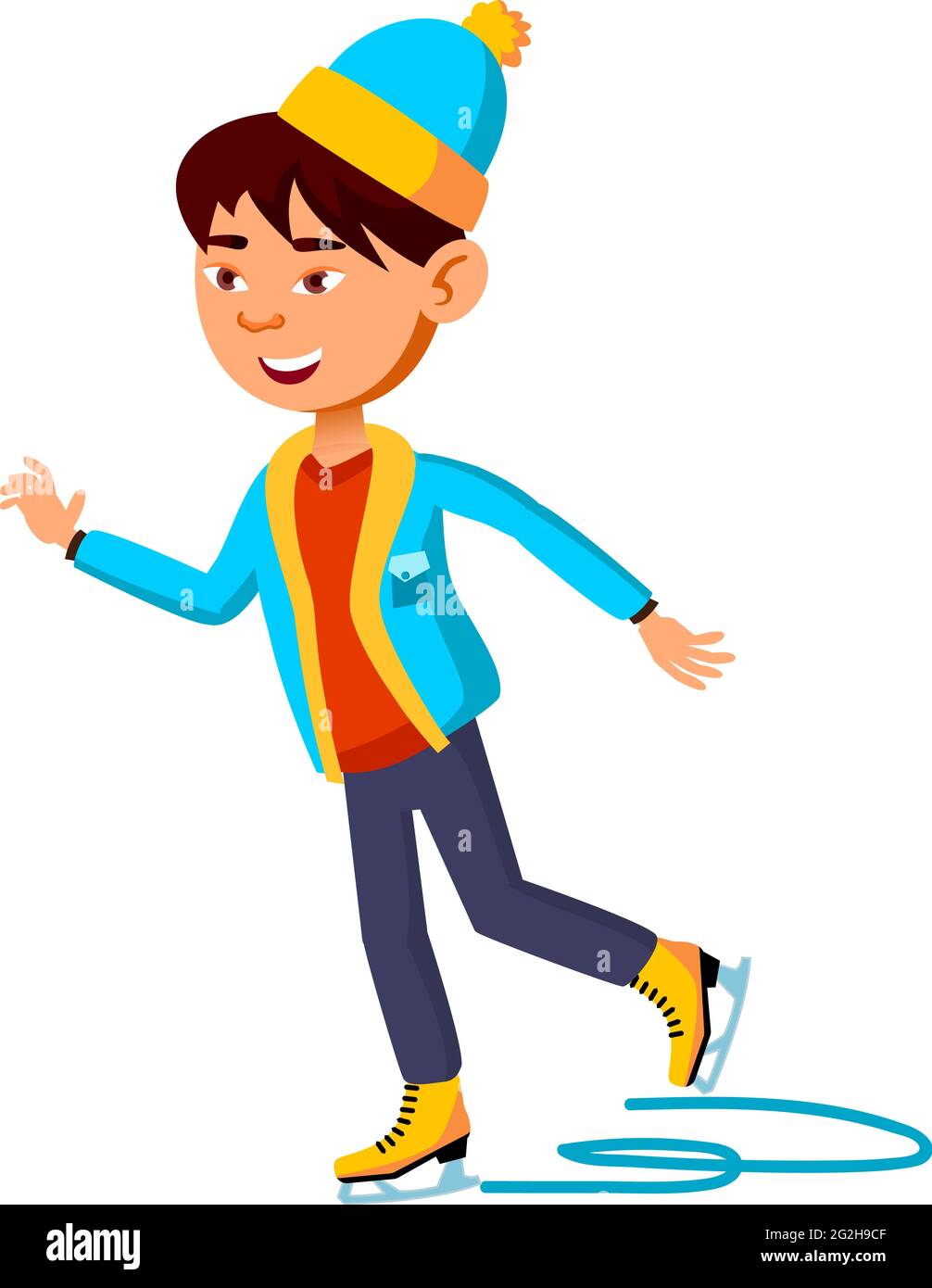 happy preteen boy riding skates on ice rink cartoon vector Stock Vector ...