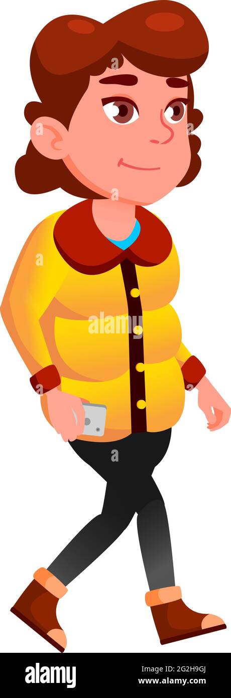 cute girl teen walking with phone on street cartoon vector Stock Vector ...