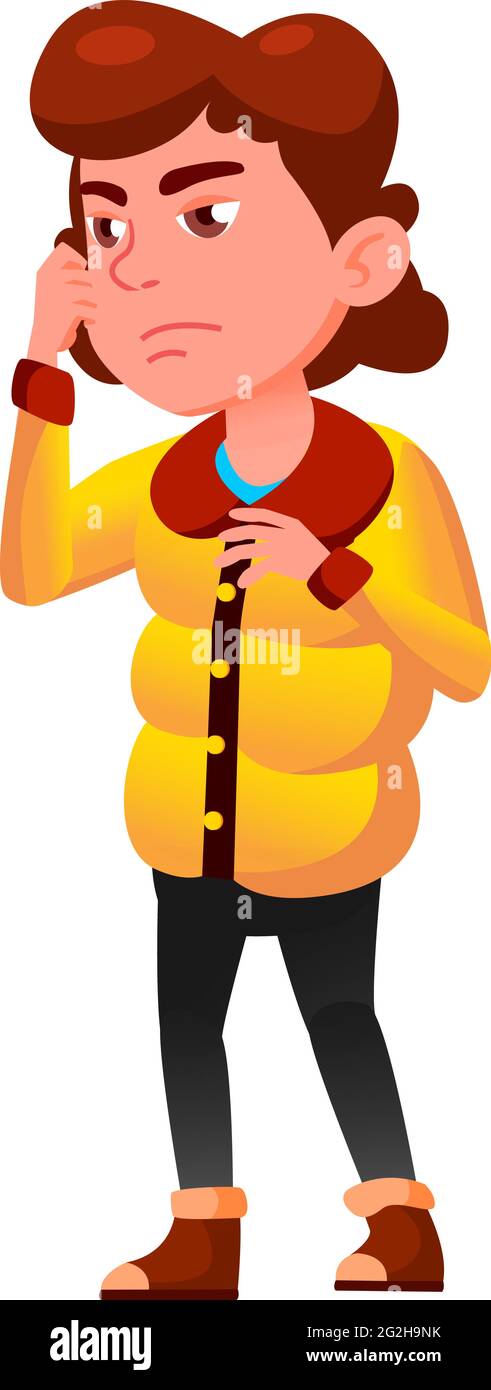 serious girl teen think about problem in forest cartoon vector Stock ...