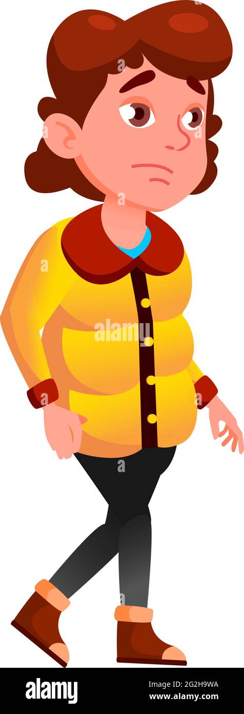 sad caucasian girl teen walking in park alone cartoon vector Stock ...