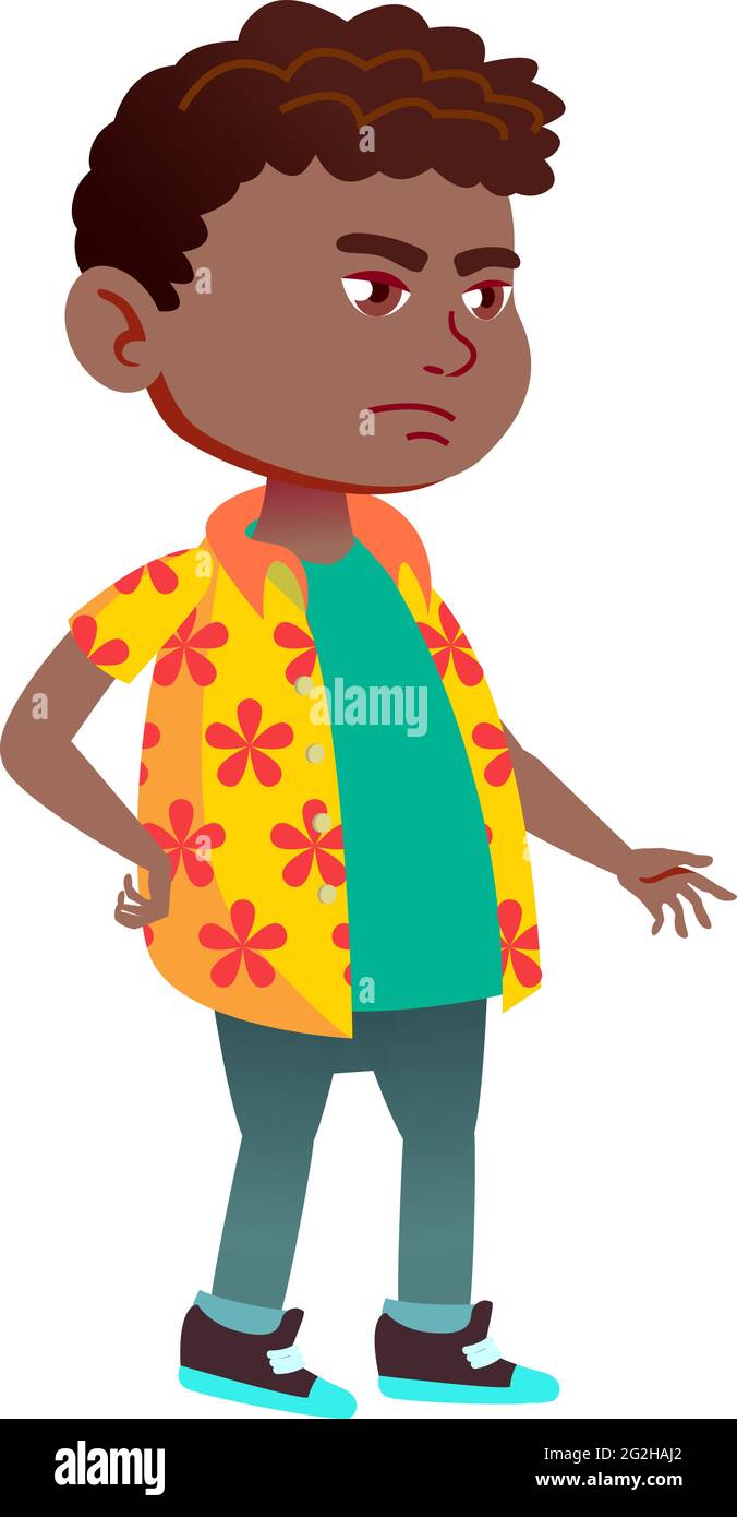 sad african boy kid waiting order in line cartoon vector Stock Vector ...