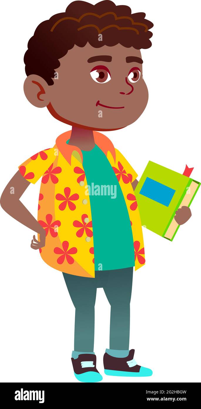 african boy with book staying in line in library cartoon vector Stock ...